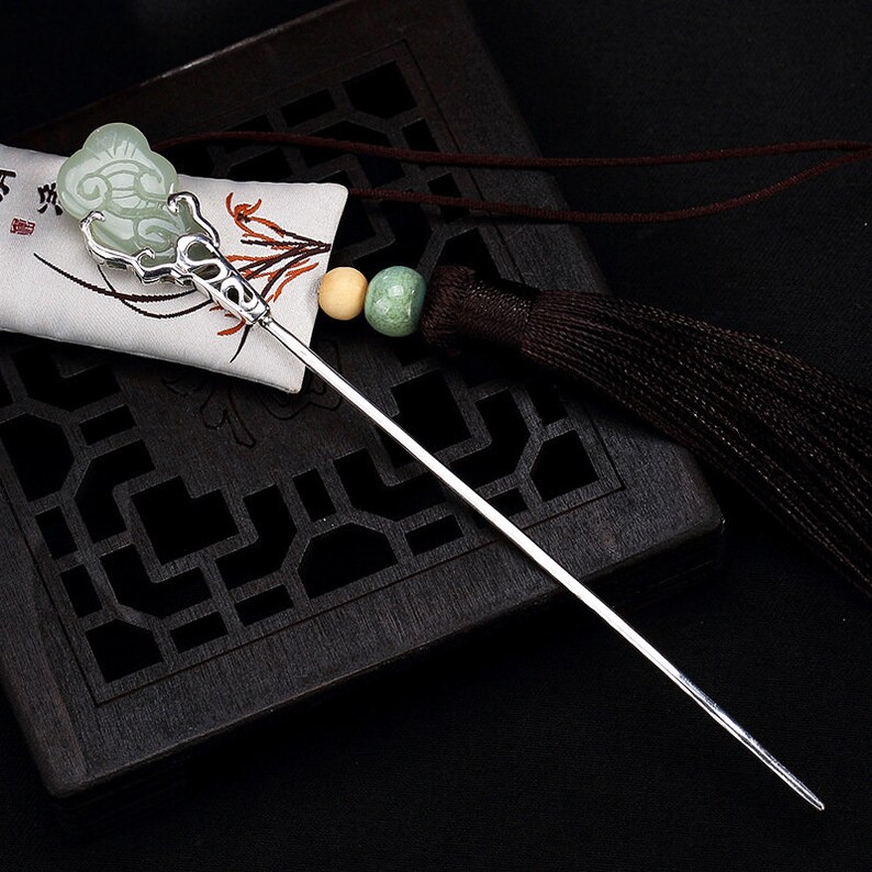 Cloud Pattern Jade Hairpin S925 Sterling Silver Nephrite Bead | Etsy