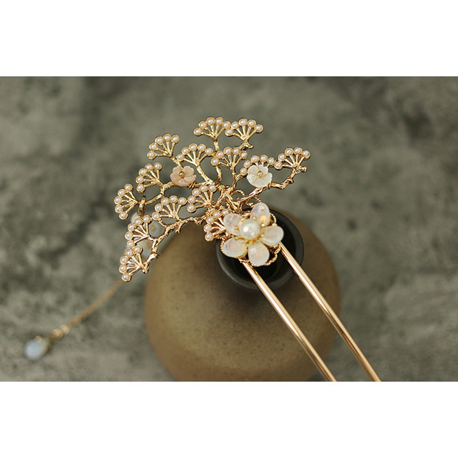Retro Pine Tree Hairpin Gold Plated Copper Shell Flower Tassel - Etsy