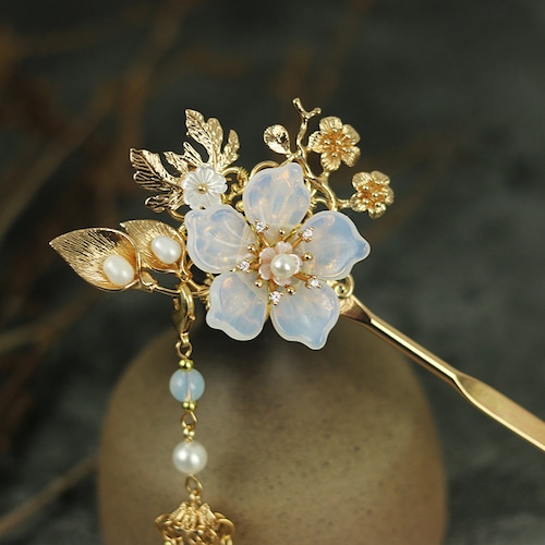 Retro Pine Tree Hairpin Gold Plated Copper Shell Flower Tassel - Etsy