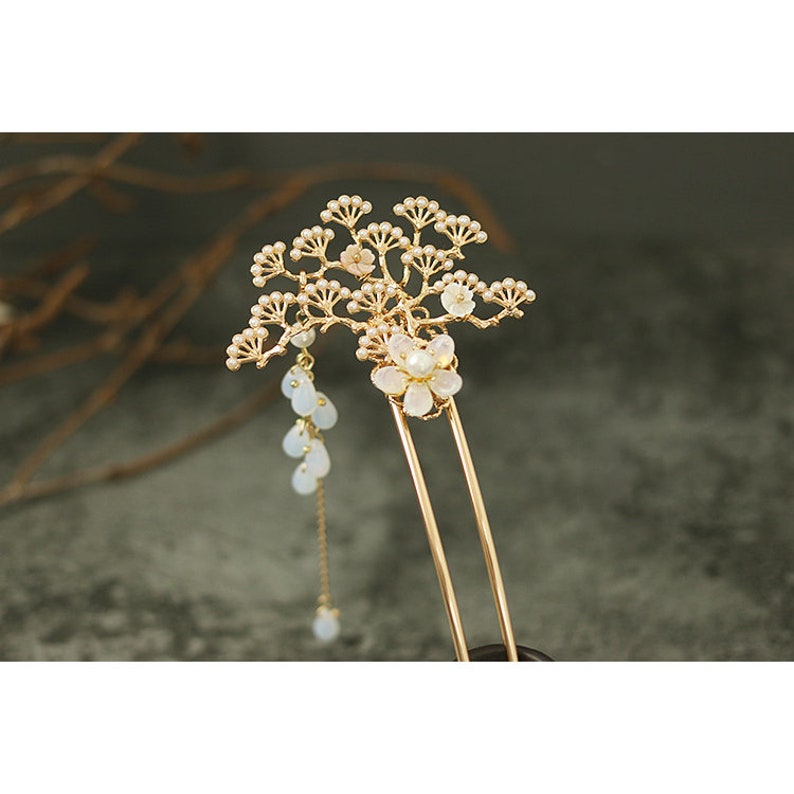 Retro Pine Tree Hairpin Gold Plated Copper Shell Flower Tassel - Etsy