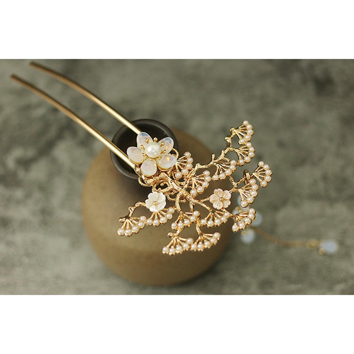 Retro Pine Tree Hairpin Gold Plated Copper Shell Flower Tassel - Etsy