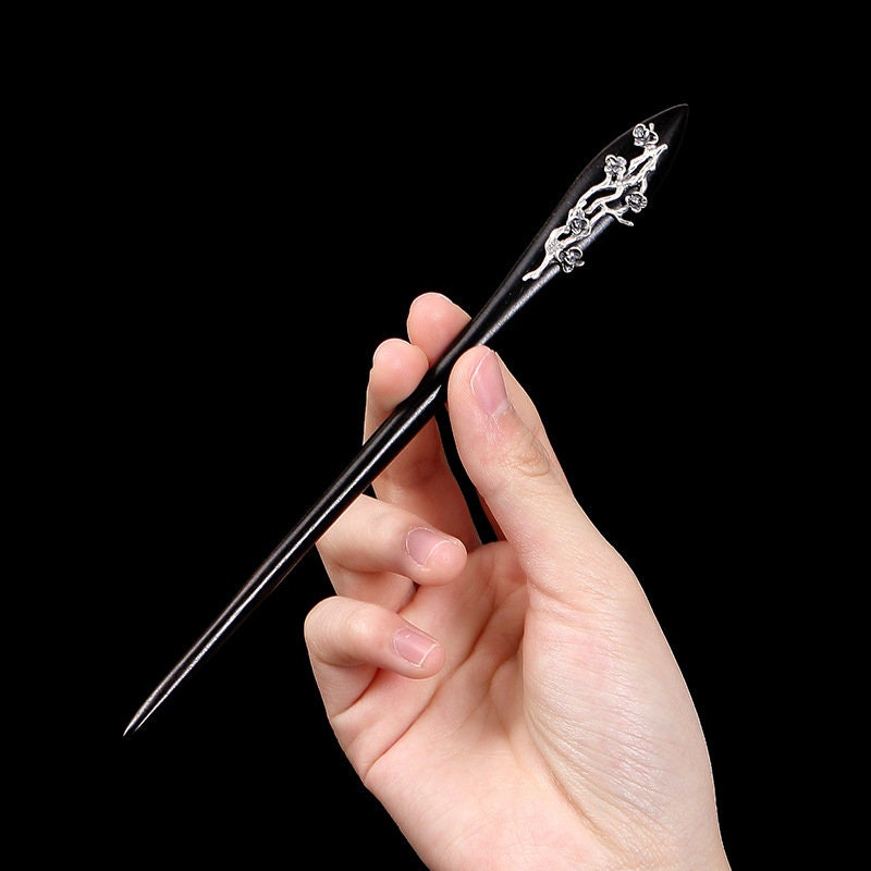 Simple Black Wood Hairpin S925 Sterling Silver Plum Blossom | Etsy