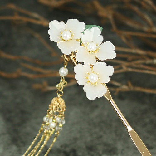 Retro Pine Tree Hairpin Gold Plated Copper Shell Flower Tassel - Etsy