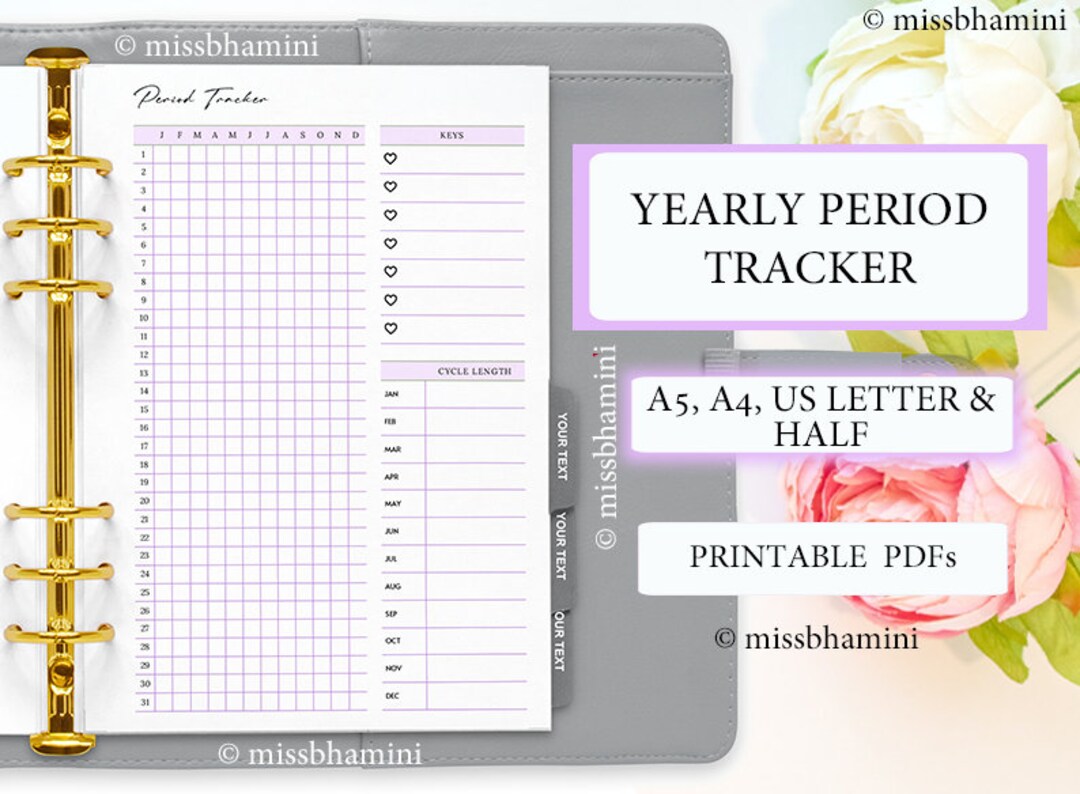 Printable Period Tracker, A4, A5, US Letter, Half US Letter Size ...