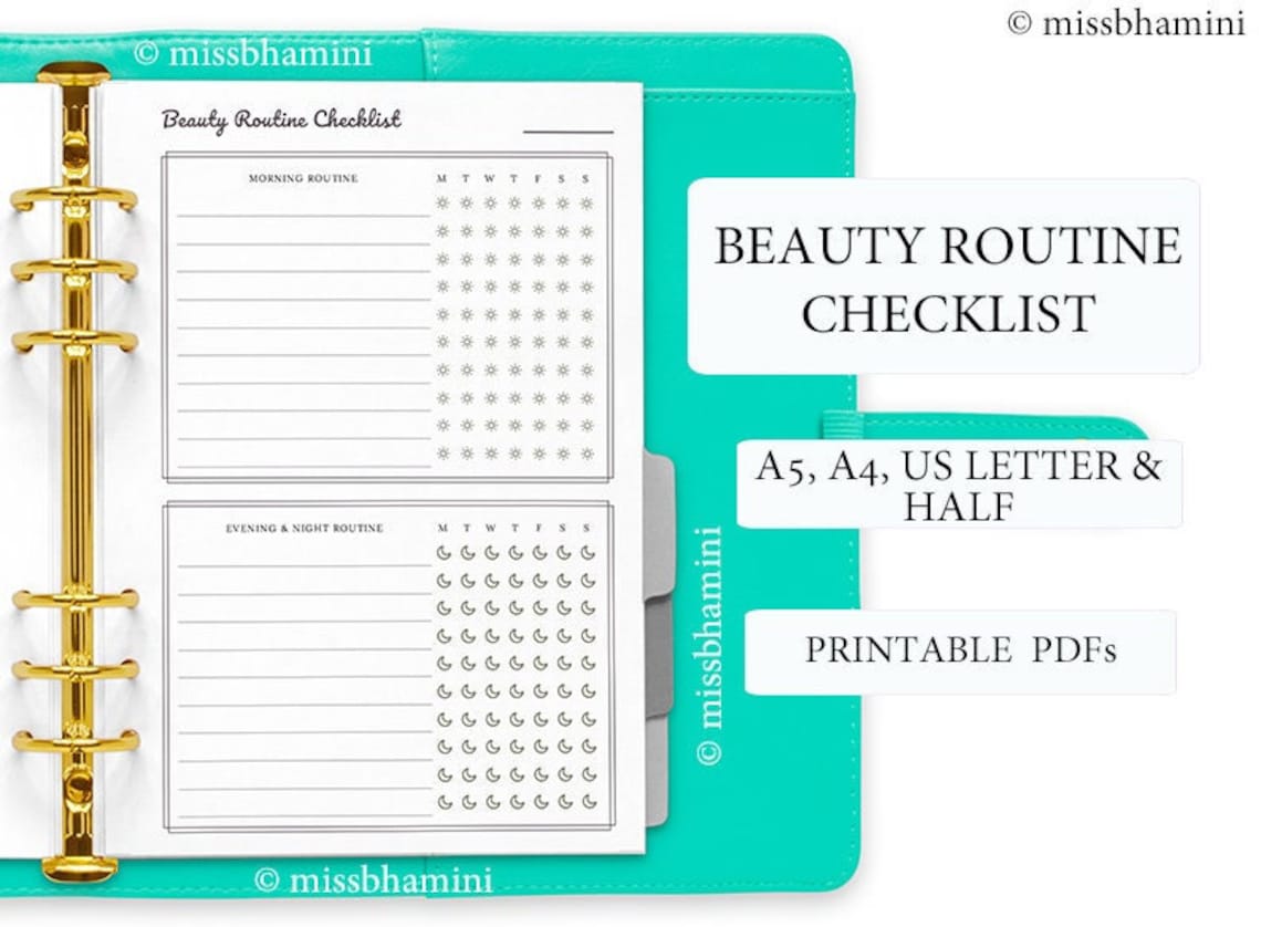 Printable Beauty Routine Checklist A4 A5 US Letter Half US - Etsy