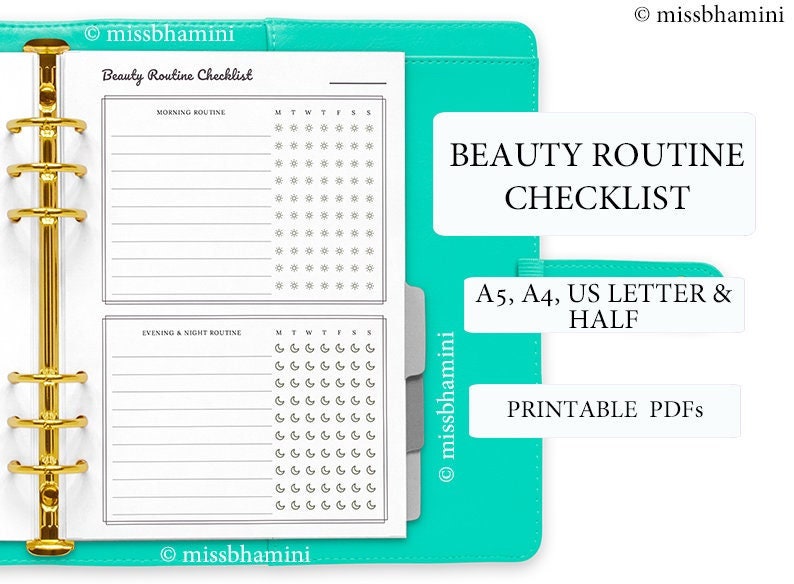 Printable Beauty Routine Checklist A4 A5 US Letter Half US - Etsy