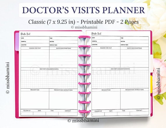 Doctor Visit Planner Classic HP Printable Insert 7 9.25 - Etsy
