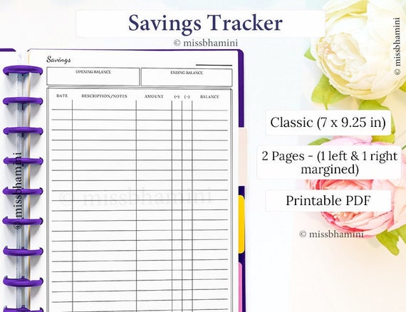Savings Log Classic HP Printable Insert 7 9.25 Inches Pdf - Etsy