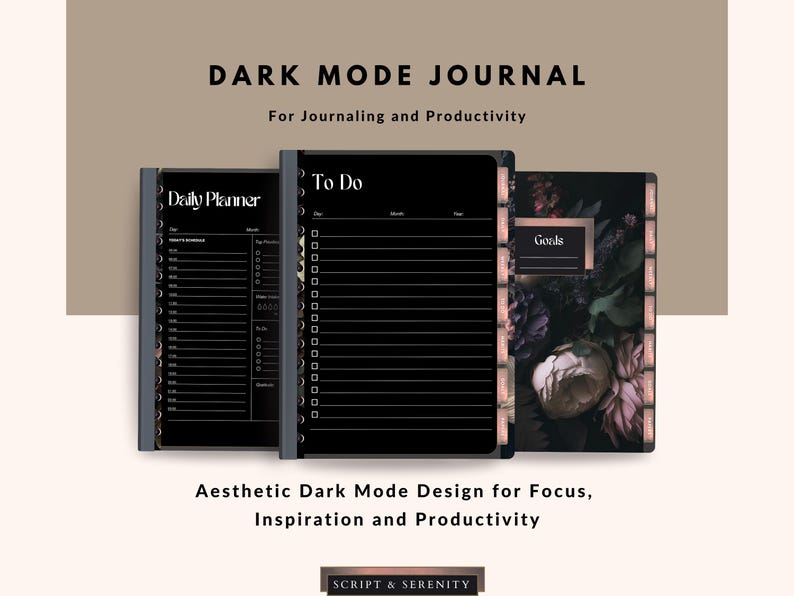 Dark Mode Digital Journal Notebook for Remarkable Paper Pro, iPad Dark ...