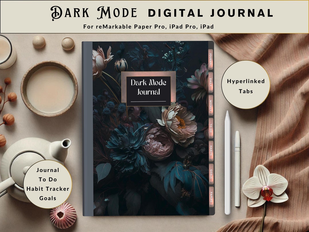 Dark Mode Digital Journal Notebook for Remarkable Paper Pro, iPad Dark ...