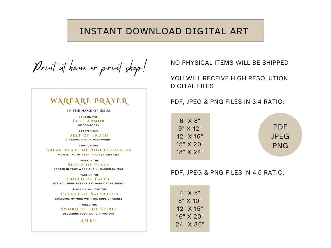 Armor of God Wall Art, Warfare Prayer Print, Scripture Wall Art ...