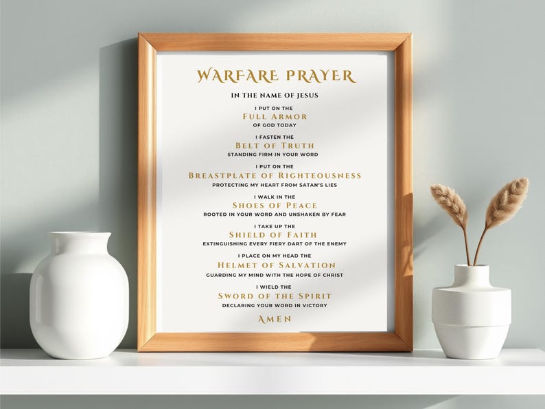 Spiritual Warfare Prayer Print, Armor of God Scripture Wall Art ...