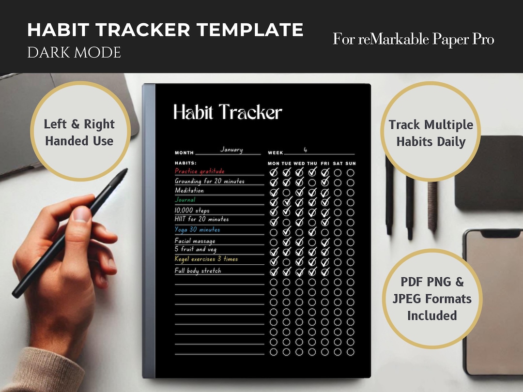 Remarkable Paper Pro Habit Tracker, Dark Mode Habit Tracker, Habit ...