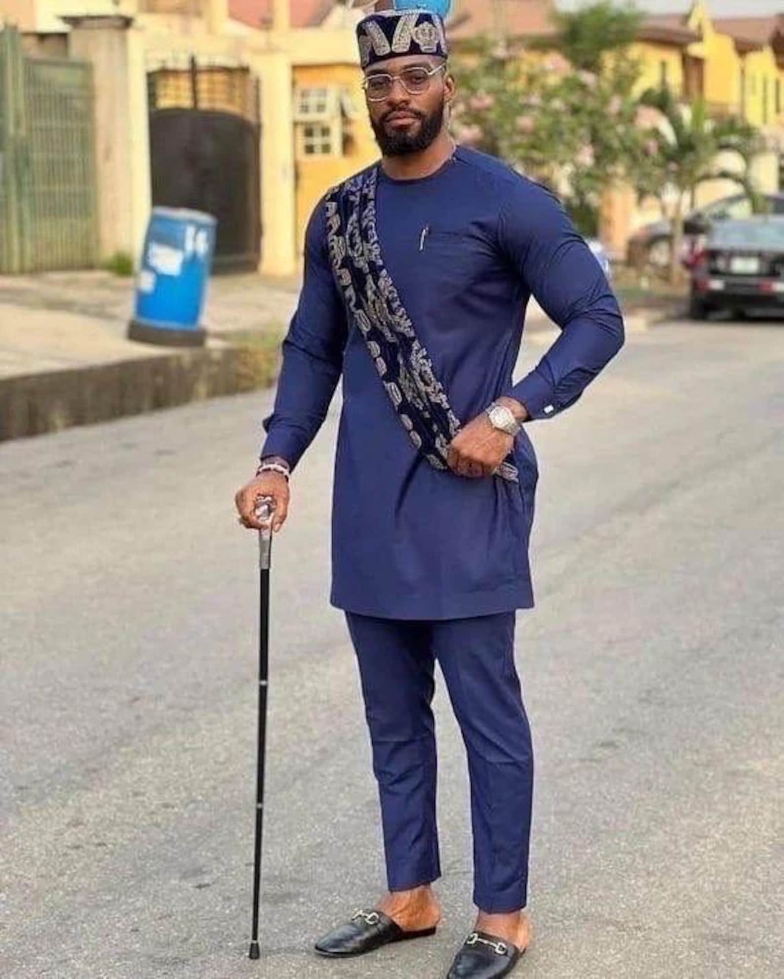 Igbo Men Traditional Wedding Outfit With Cap, Isiagu Men Outfit, Men ...