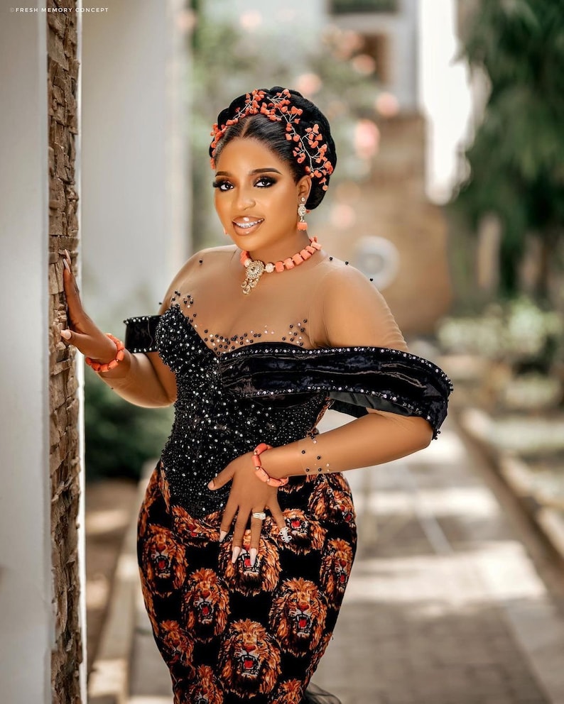 African Print Isi Agu Bridal Dress, Isi Agu Bridal Dress, Igbo Bride ...