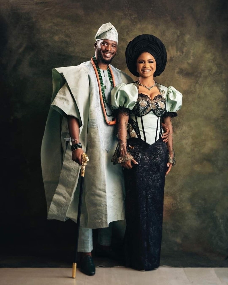 Yoruba Couple Outfit, African Couple Wedding Outfit, Ankara Gown ...