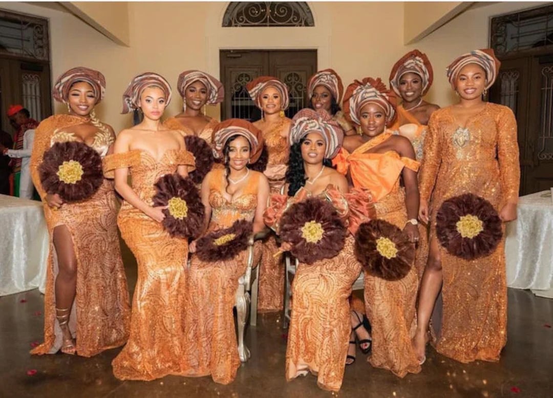 Bridesmaids Feather Wedding Fan, Nigerian Wedding Hand Fan, Asoebi ...