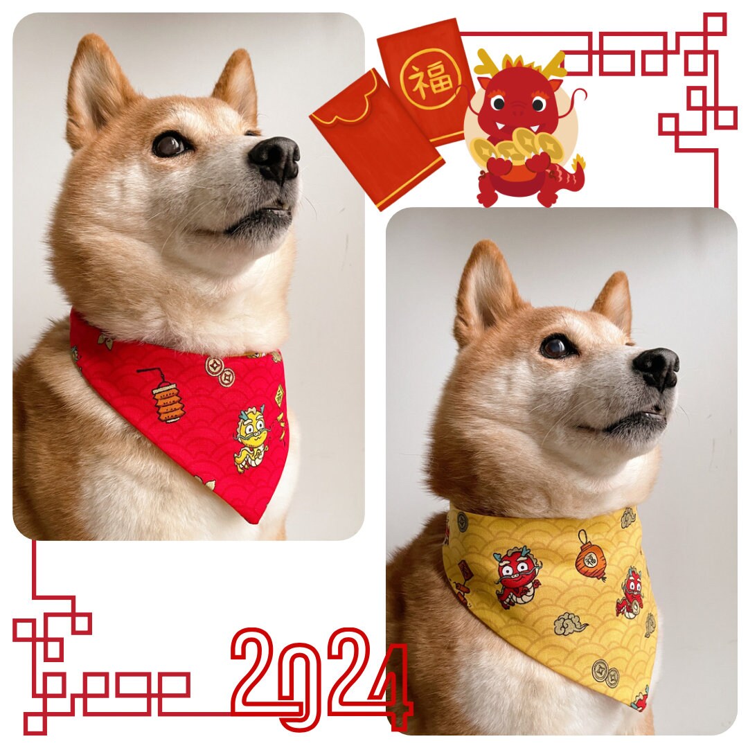 Chinese Dragon Print Reversible Pet Bandana & Scrunchies: 100% Cotton ...