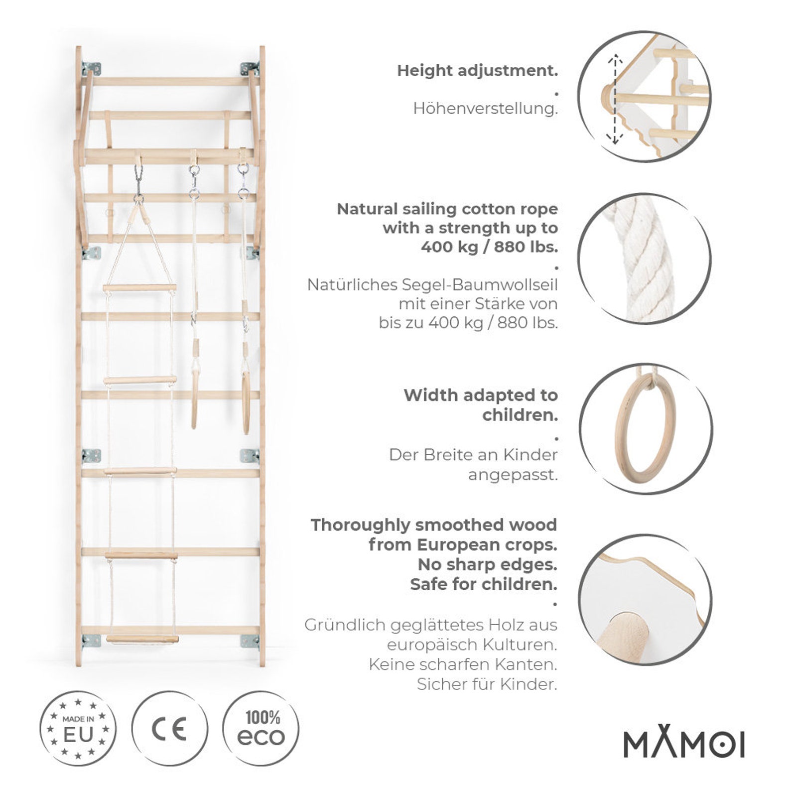 MAMOI® Swedish Ladder, Wooden Gorilla Gym for Kids, Indoor Baby ...