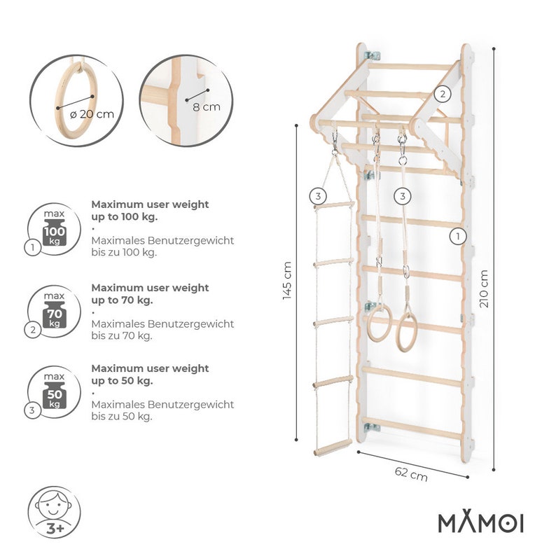 MAMOI® Swedish Ladder, Wooden Gorilla Gym for Kids, Indoor Baby ...