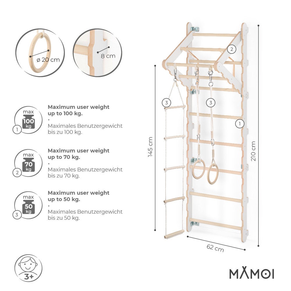 MAMOI® Swedish Ladder, Wooden Gorilla Gym for Kids, Indoor Baby ...