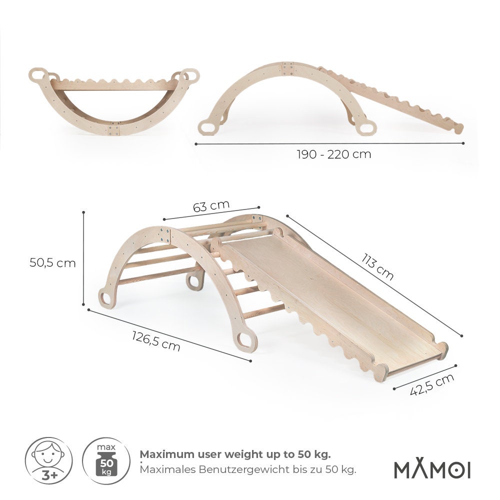 MAMOI® Indoor Climbing Frame for Toddlers, Wooden Baby Gym With Slide ...