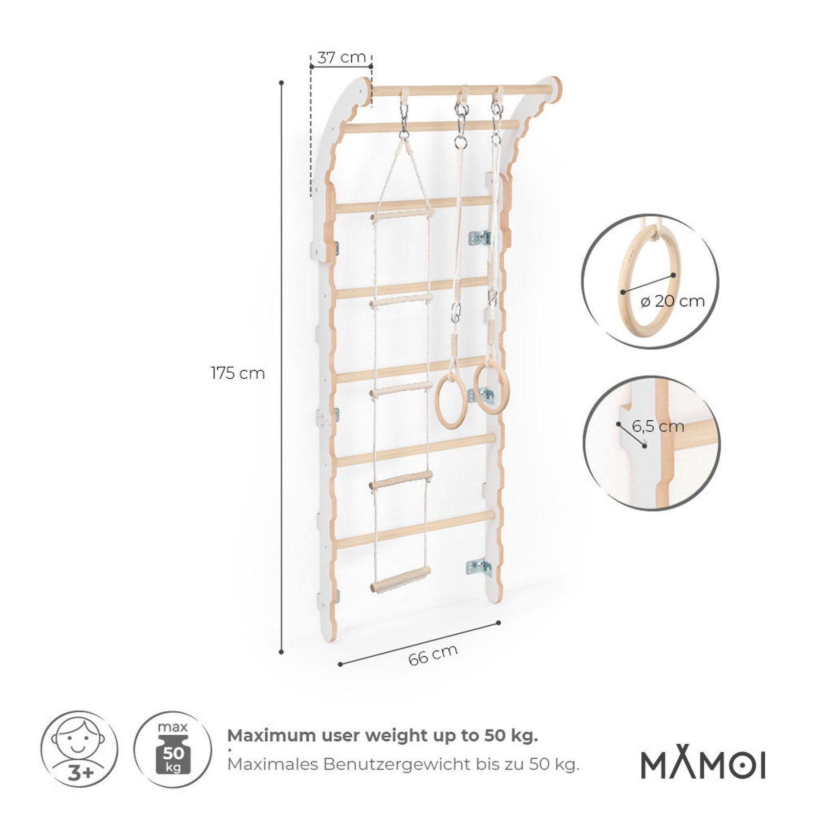 Mamoi ® Midi Climbing Frame for Children's | Wall Bars | Gymnastic Wall ...