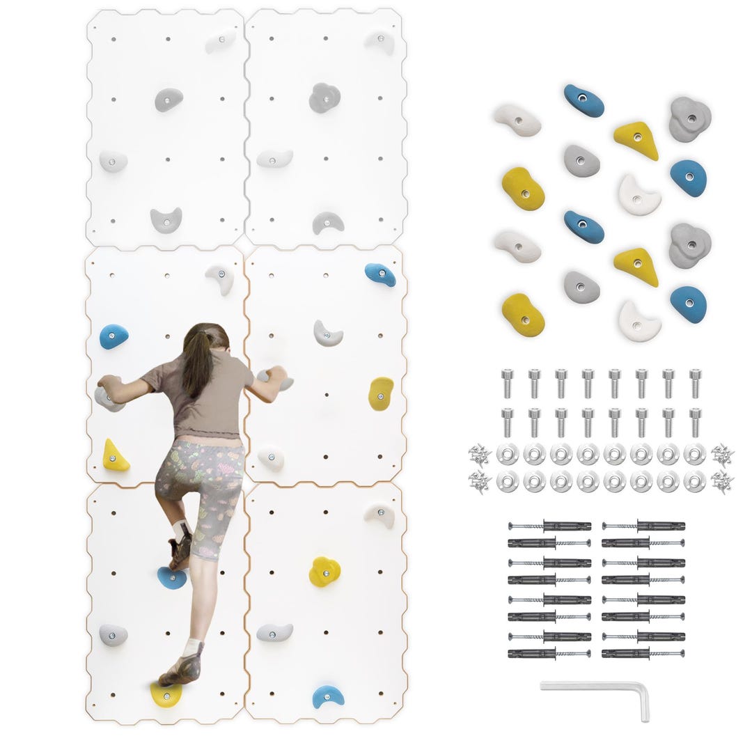 MAMOI® Wooden Climbing Wall for Indoor Use With 16 Climbing Holds ...