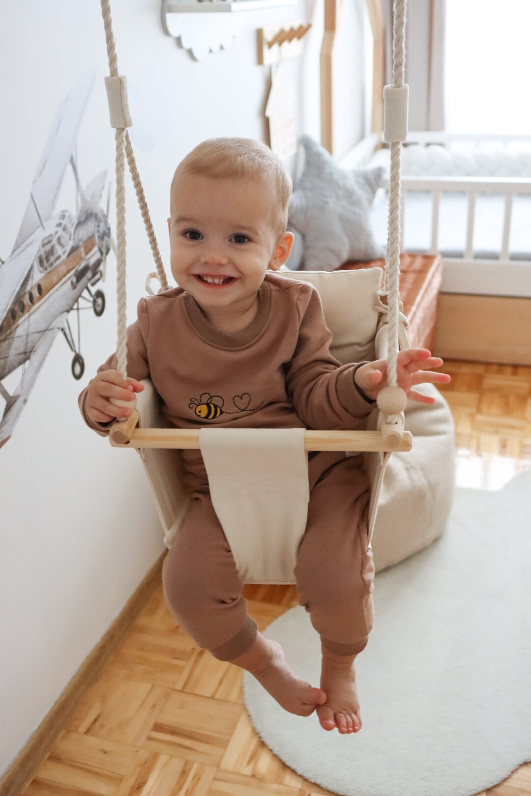 MAMOI® Wooden Baby Swing Seat for Toddlers, Indoor Toddler Swings Chair ...