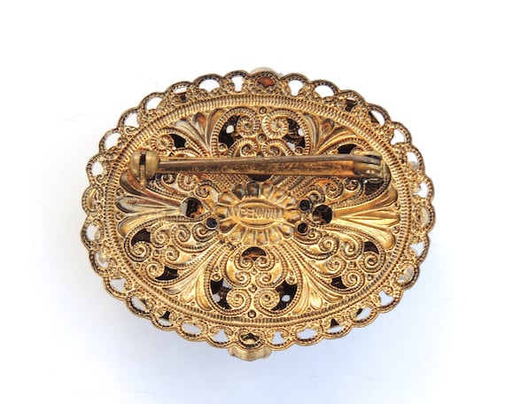 West Germany Filigree Autumn Brooch - Gem