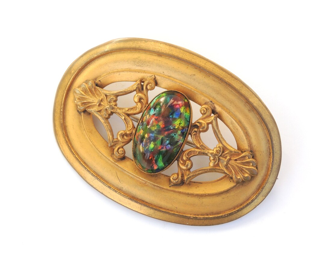 Victorian Foil Glass Sash Brooch - Etsy