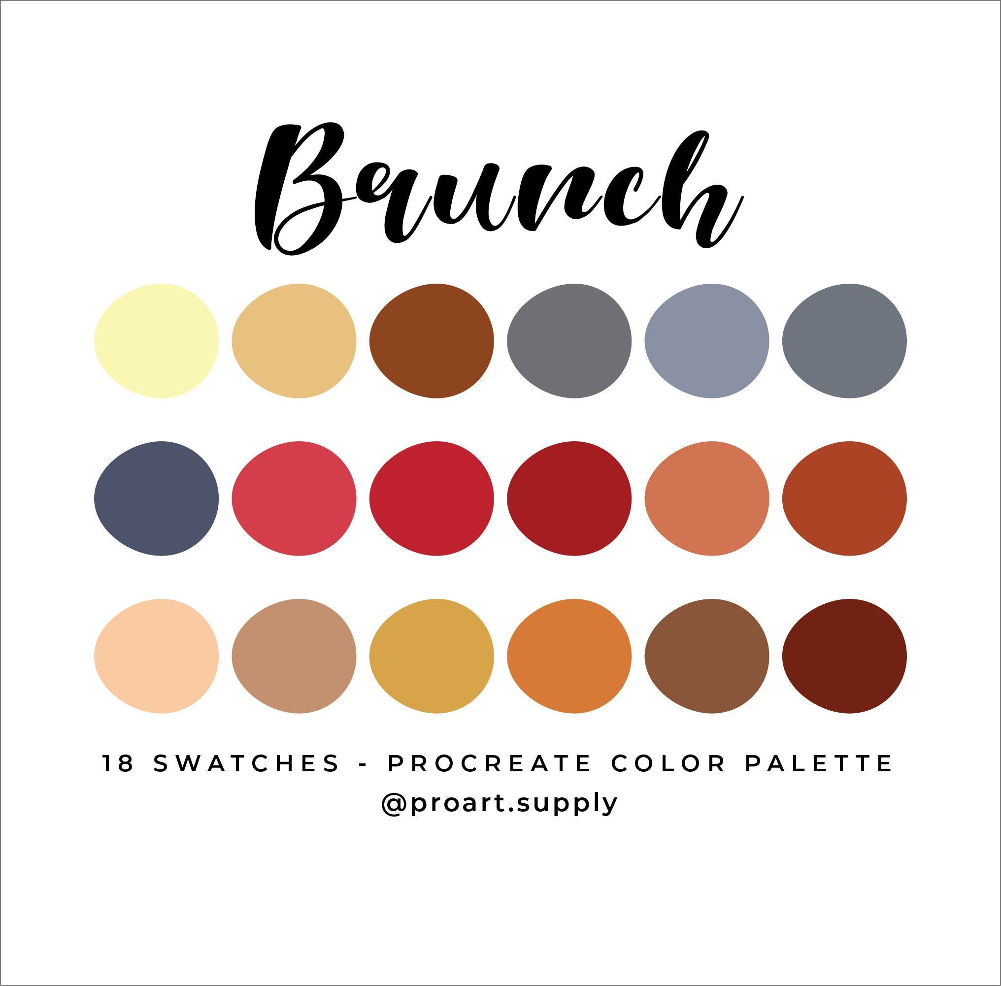 BRUNCH PROCREATE Color Palette Hex Codes Red, Orange, Blue, Brown for ...