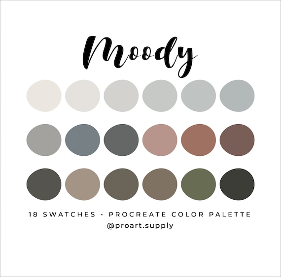 MOODY PROCREATE Color Palette Hex Codes Gray Blue Brown | Etsy