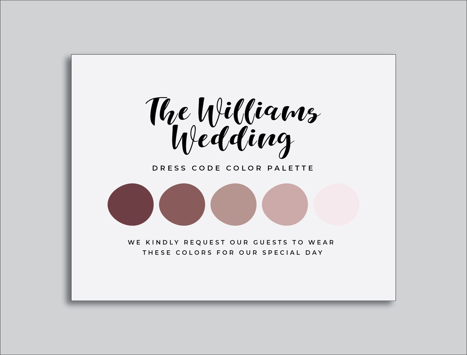 CUSTOM PARTY WEDDING Color Card Dress Code Attire Colors Enclosure ...