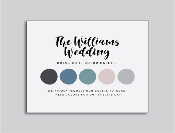 CUSTOM PARTY WEDDING Color Card Dress Code Attire Colors | Etsy