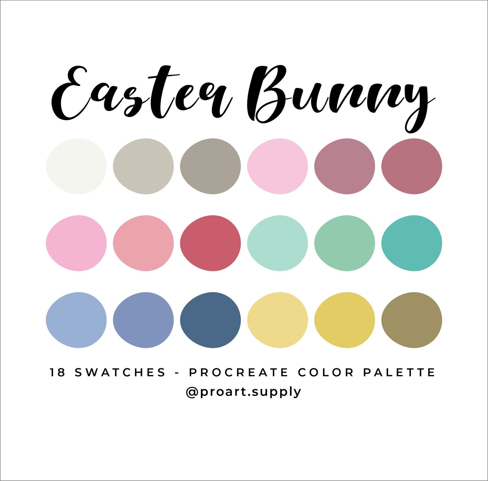EASTER BUNNY PROCREATE Color Palette Hex Codes Gray, Pink, Green, Blue ...