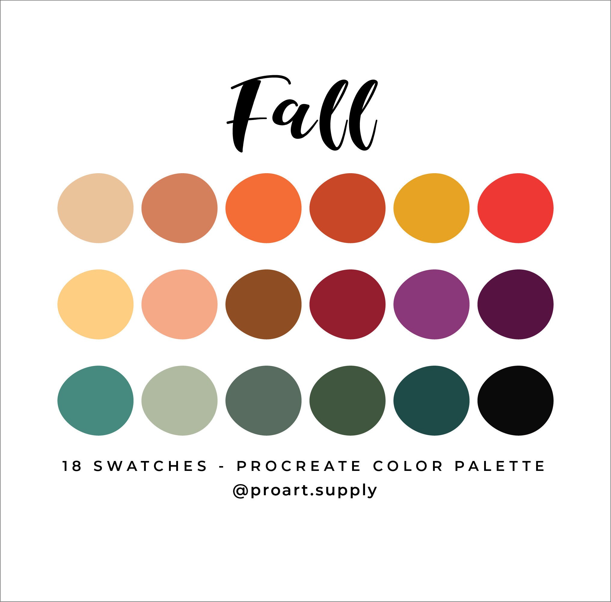 FALL PROCREATE Color Palette Hex Codes Red Orange Yellow Green FALL PROCREATE Color Palette Hex Codes Red Orange Yellow Green