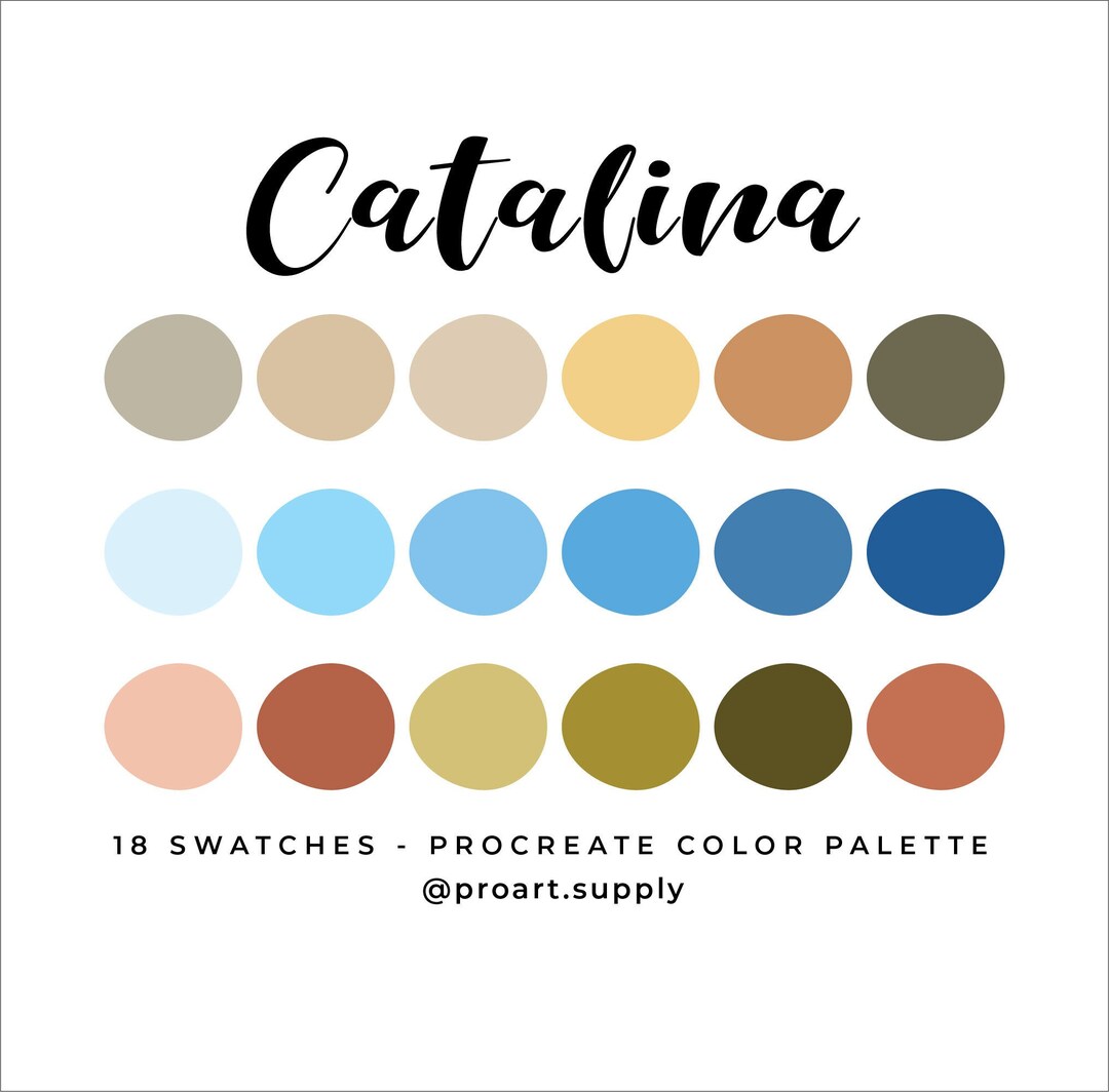 CATALINA PROCREATE Color Palette Hex Codes Gray, Taupe, Blue, Green ...