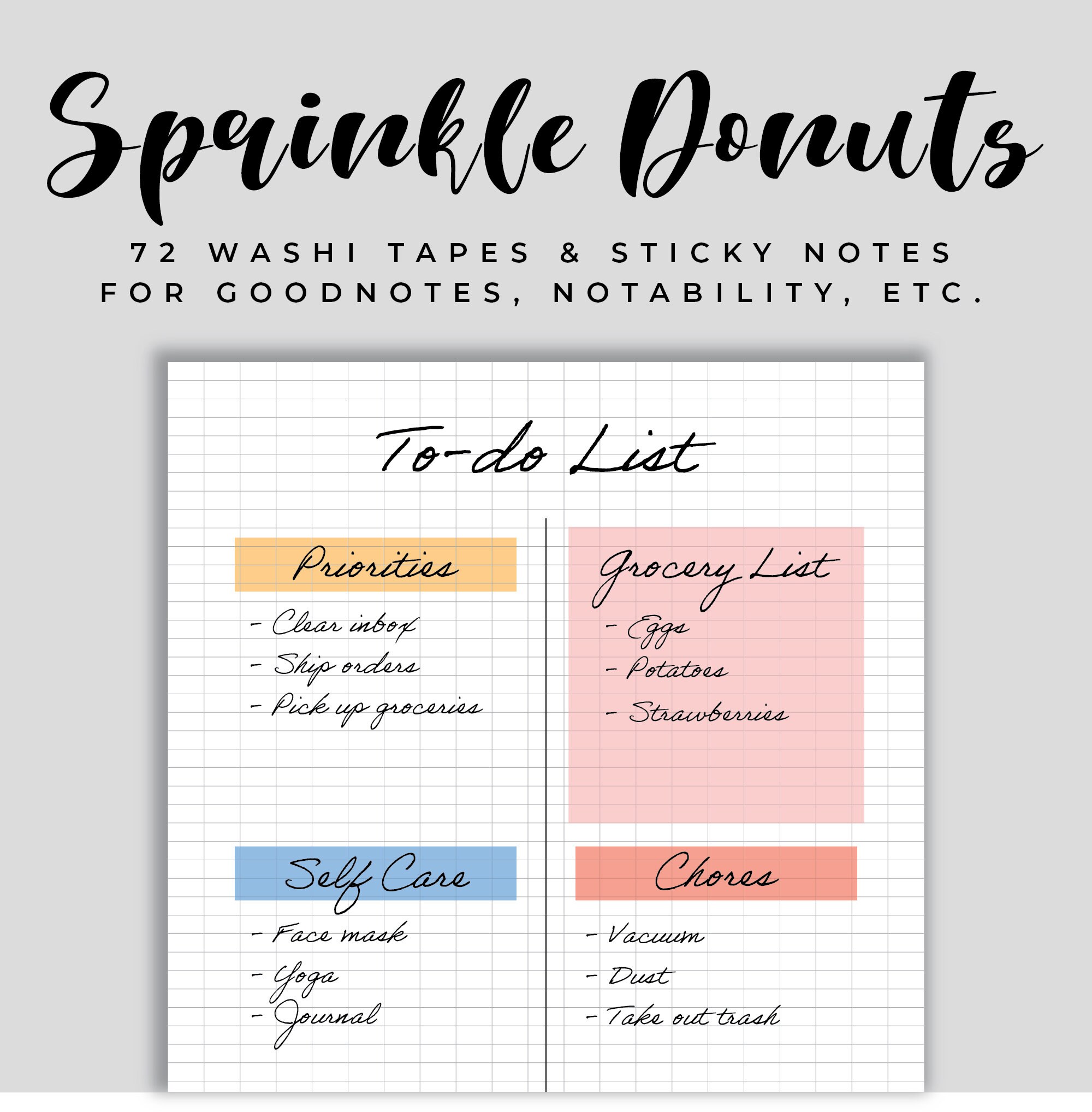 Digital Washi Tapes & Sticky Notes 72 PNG Files for Goodnotes and ...