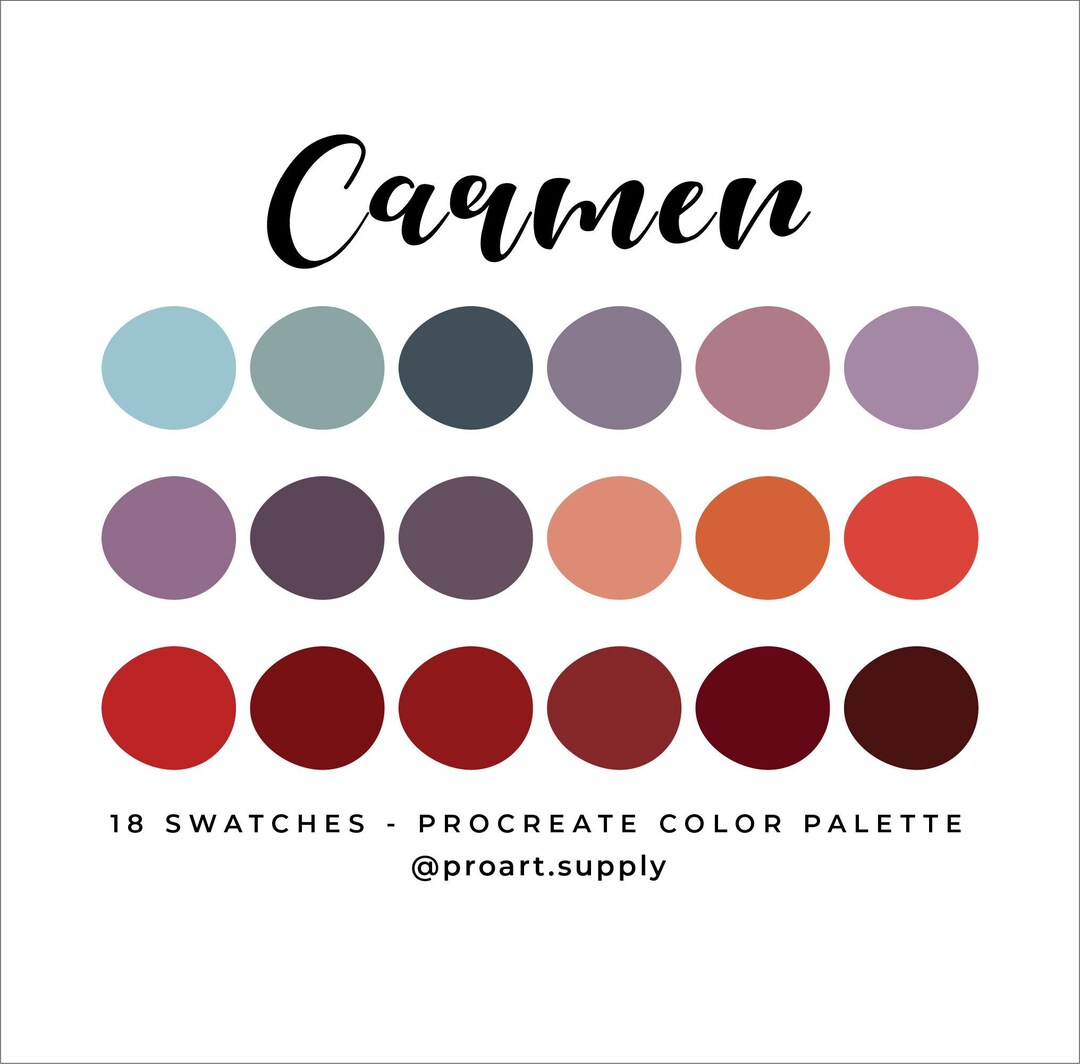 CARMEN PROCREATE COLOR Palette Hex Codes Red, Purple, Blue, Orange for ...