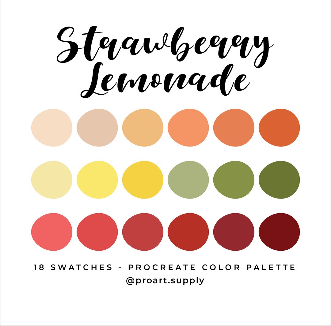 STRAWBERRY LEMONADE PROCREATE Color Palette Hex Codes Green, Yellow ...