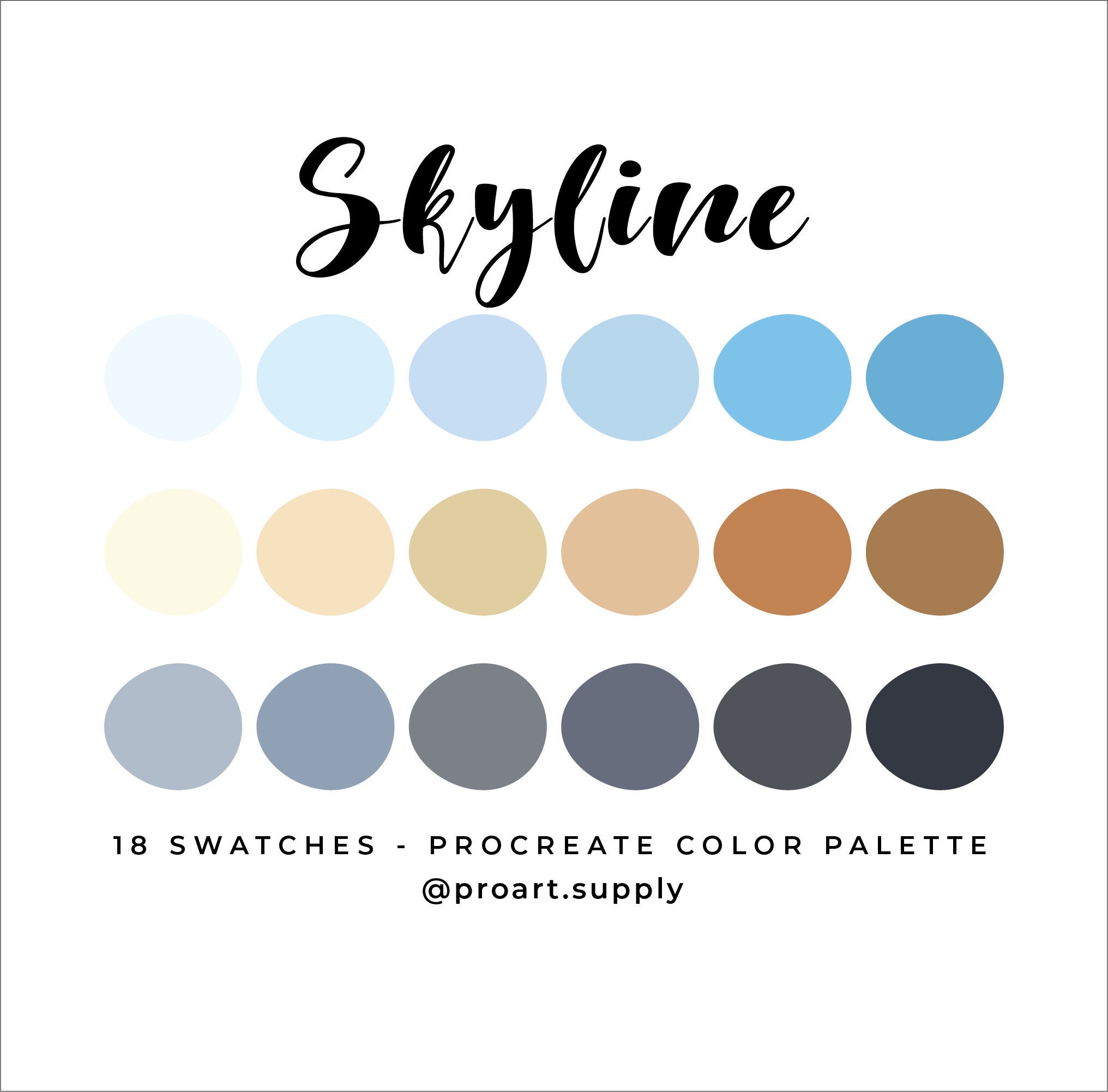 SKYLINE PROCREATE Color Palette Hex Codes Blue, Brown for iPad Digital ...