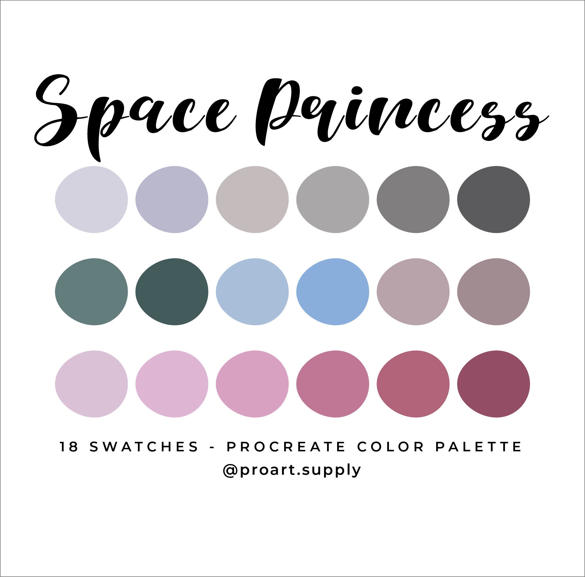 SPACE PRINCESS PROCREATE Color Palette Hex Codes Gray, Pink, Blue ...