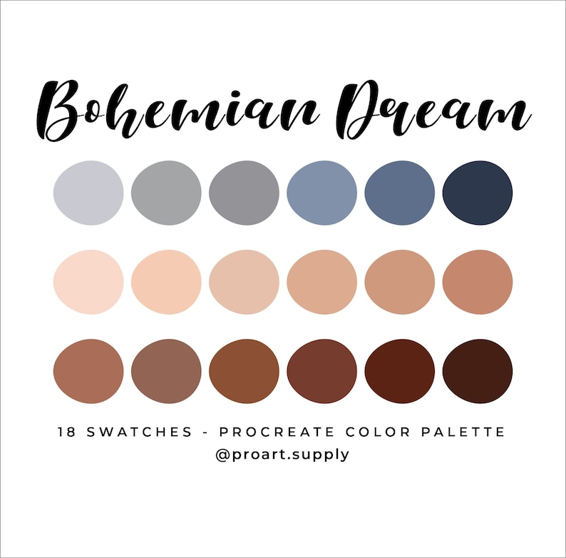 Boho DREAM PROCREATE Kleurenpalet Hex Codes Blauw, Beige, Bruin voor ...