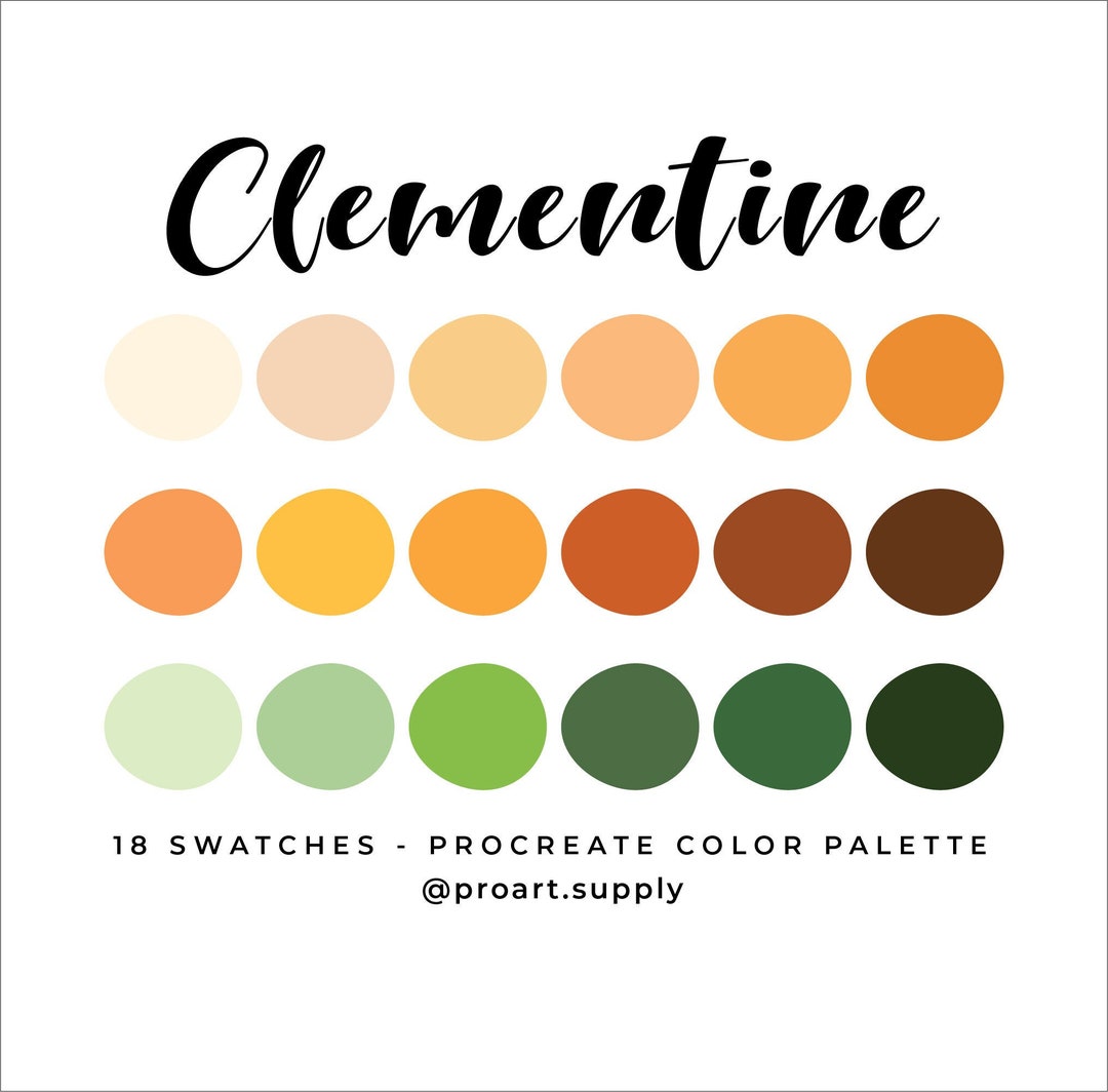 CLEMENTINE PROCREATE Color Palette Hex Codes Orange, Brown, Green for ...