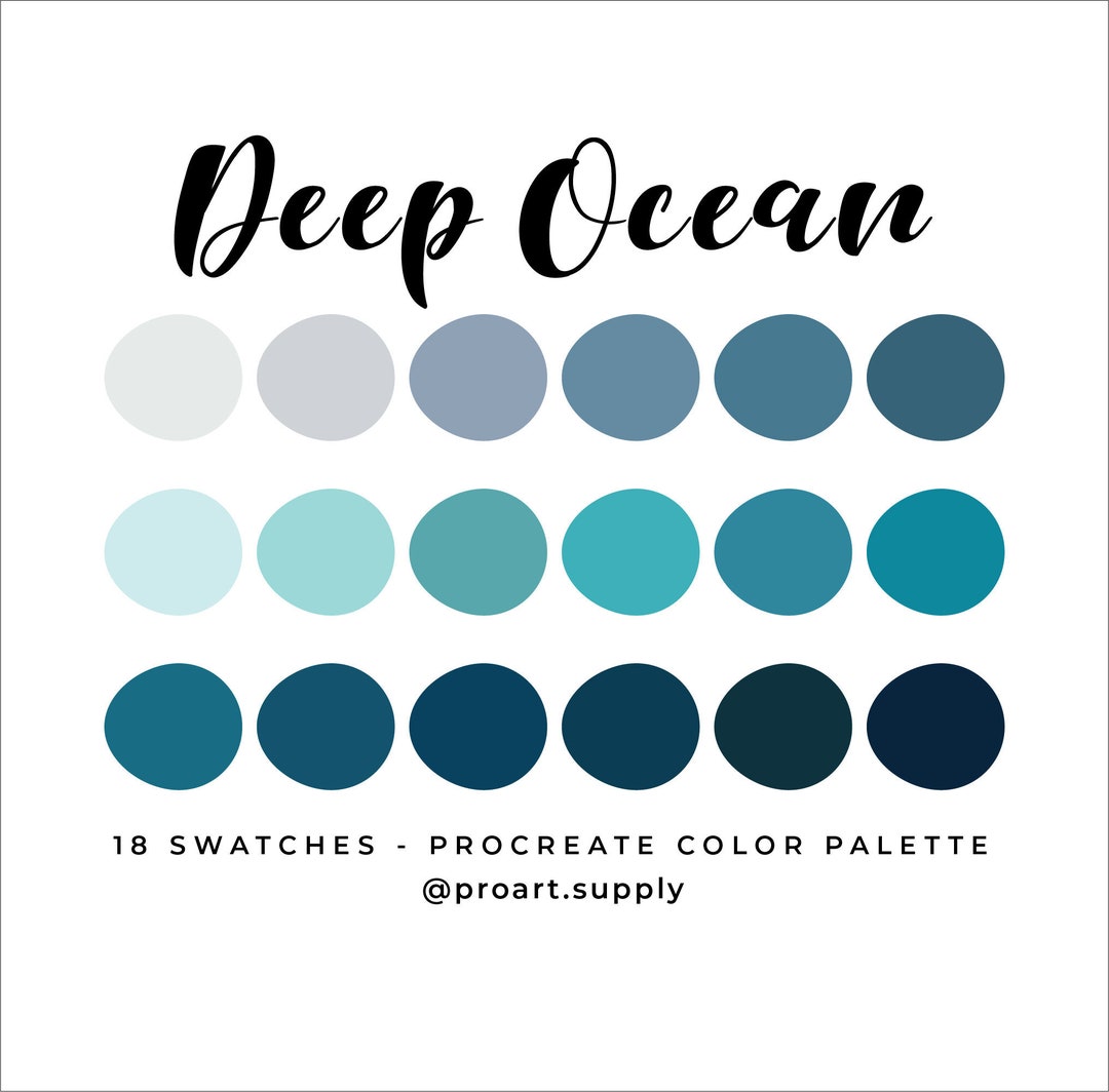 DEEP OCEAN PROCREATE Color Palette Hex Codes Blue for iPad Digital ...