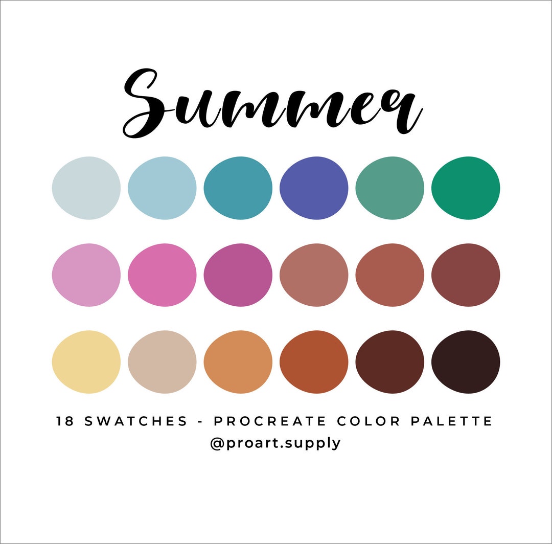 SUMMER PROCREATE Color Palette Hex Codes Pink, Green, Yellow, Brown for ...