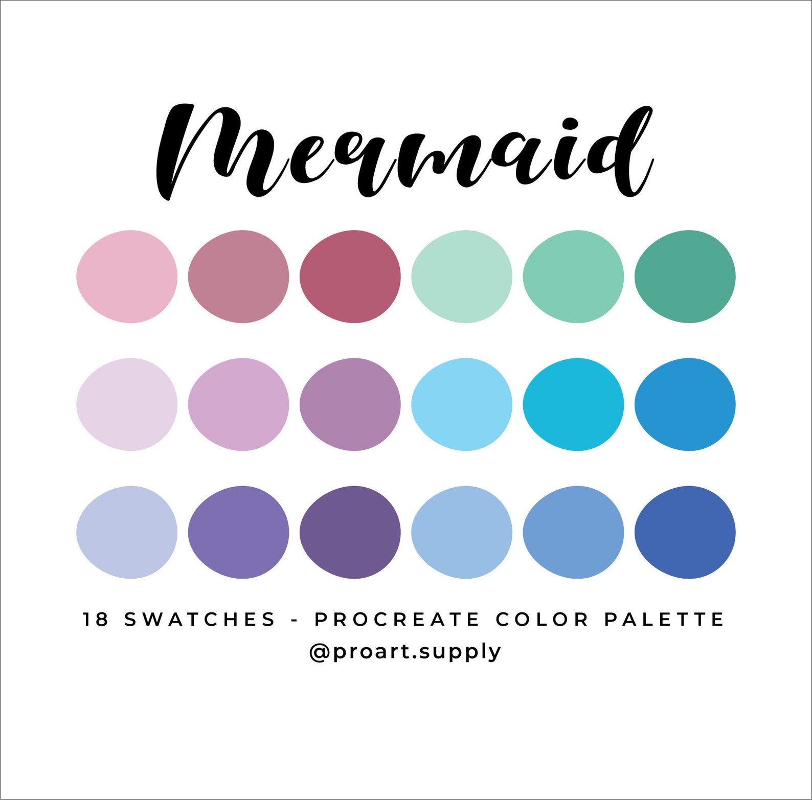 MERMAID PROCREATE Color Palette Hex Codes Pink, Green, Blue, Purple for ...