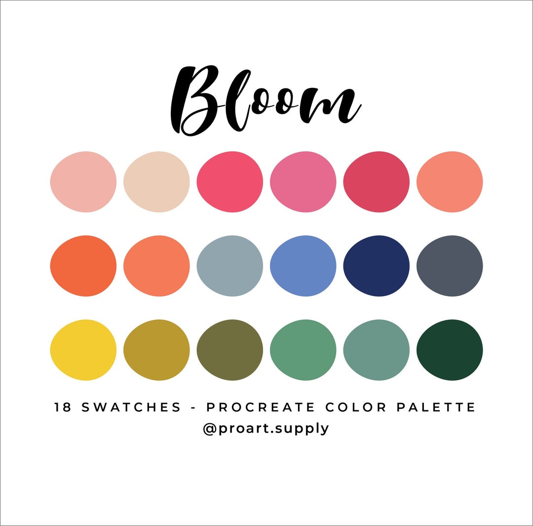 BLOOM PROCREATE COLOR Palette Hex Codes Pink, Orange, Blue, Yellow ...