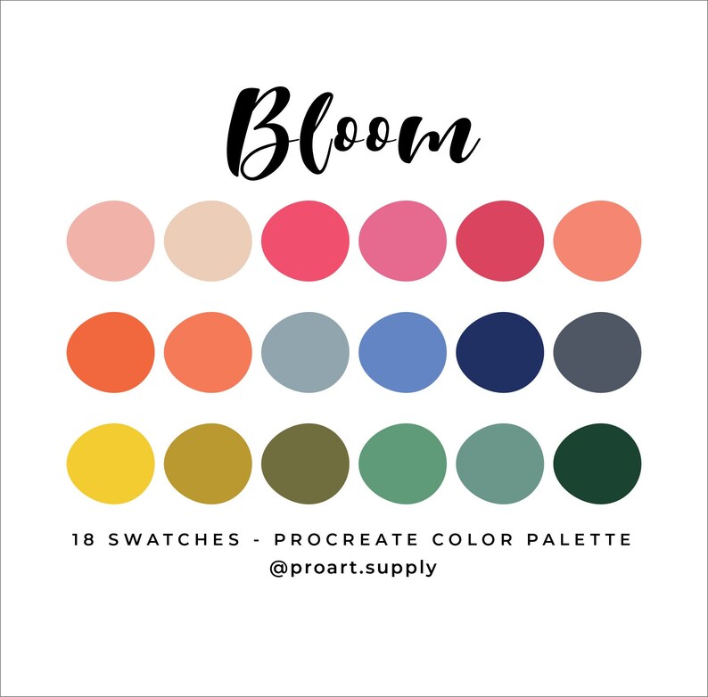 BLOOM PROCREATE COLOR Palette Hex Codes Pink, Orange, Blue, Yellow ...